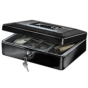 SentrySafe Cash Box with Money Tray and Key Lock, Locking Steel Cash Box, 0.21 Cubic Feet, 3.7 x 11.8 x 9.3 Inches, CB-12