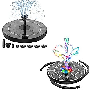 AISITIN 2.5W Solar Bird Bath Fountain Pump & 3.5W LED Solar Fountain Pump with Colorful Lights & 3000mAh Battery, Solar Water Fountain Pump for Garden, Ponds, Fish Tank and Outdoor