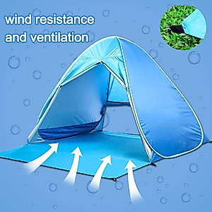 Pop Up Beach Tent Shade Sun Shelter UPF 50+ Canopy Cabana 2-3 Person for Adults Baby Kids Outdoor Activities Camping Fishing Hiking Picnic Touring (Blue)