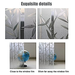 Girl and Cat Window Privacy Film Frosted Removable Glass Covering for Bathroom Office Living Room Anti UV Non-Adhesive Window Decals Window Stickers Unique Bamboo Pattern (23.6 inch X 78.7')