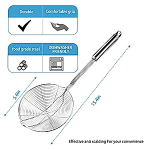 Aettechgd Steel Spider Strainer Skimmer Ladle, Strainer Spider Skimmers for Kitchen Cooking and Frying, Premium Strainer Spoon Diameter: 5.4Inch, Total Length: 15.4Inch