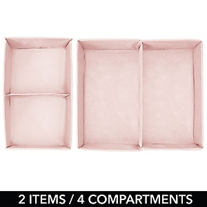 mDesign Soft Fabric Dresser Drawer and Closet Storage Organizer for Child/Kids Room, Nursery - Divided 2 Compartment Organizer - Fun Polka Dot Print, Set of 4 - Pink with White Dots