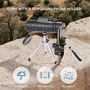 New 2023 Monocular Telescope for Smartphone，High Power Monocular with Smartphone Adapter and Sturdy Tripod， BAK4 Prism Monocular for Boating/Yachting/Sports/Bird Watching/Auto Racing/Hunting/Trevel