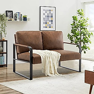 HAOBO HOME Loveseat Couch Bench Settee for Living Room, Upholstered Small Sofa Couch PU Leather Banquette Lounge Bench for Dining Room Bedroom Funiture-Brown