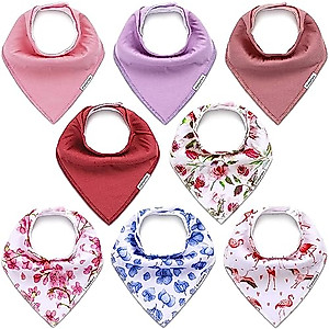 KiddyCare Soft Waterproof Baby Bibs for Girls - Organic Cotton Bandana Baby Bibs for Boy, Absorbent Lightweight Bibs for Baby Girl, Drool Bibs for Baby Boy, Baberos Para Bebe, 0-6 Months (8 Pack)
