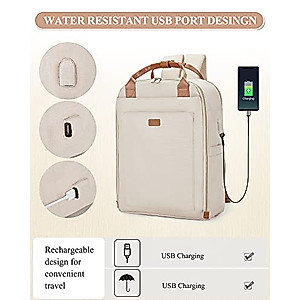 UPPACK Travel Laptop backpack for Women Work Bag Teacher Backpack Large Travel Backpack Women Carry On Backpack Laptop Backpacks for Men Personal Item Backpack for Airlines Outdoor Waterproof Beige