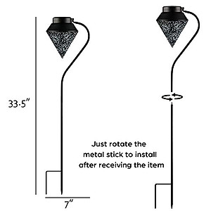 Bownew Garden Metal Solar Pathway Lights Outdoor Decorative Path Lights with Hanging Flower Lanterns for Patio and Yard - Set of 2