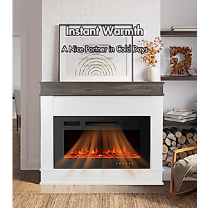 Maxhonor Electric Fireplace Wall Mounted Insert Heater, Glass Panel with Touch Screen or Remote Control, 1500/750W (Black, 30'')