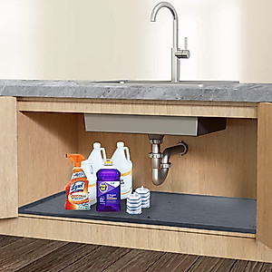 VDGPWA 34" x 22" Silicone Under Sink Mat, Waterproof Cabinet Protector & Drip Tray Liner for Bathroom Kitchen Gray