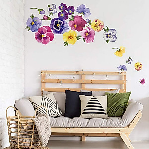 ufengke Pansy Flowers Wall Stickers DIY Floral Wall Decals Art Decor for Kids Girls Bedrooms Living Room