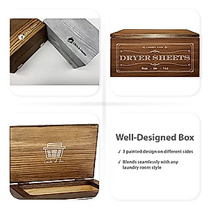 Dryer Sheet Holder for Laundry Room | Wooden Box Dryer Sheet Dispenser | Farmhouse Laundry Room Decor Accessories | Dryer Sheet Container with Lid | Laundry Room Organization Storage Container (Brown) | Laundry Softener Dispenser Sheets