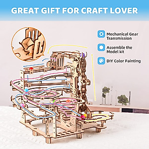 3D Wooden Puzzle Marble Running Kit - Mechanical Model Building Kit for Adults, Puzzle Brain Teaser Assembly Model, DIY Wooden Puzzle Hobby Toy Gift for Adults and Teens