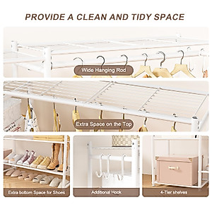 Neprock Clothing Racks for Hanging Clothes with Shelves, Portable Closet System Organizer Garment Rack for Clothes Storage, Metal Free Standing Wardrobe Clothes Organizer(White)