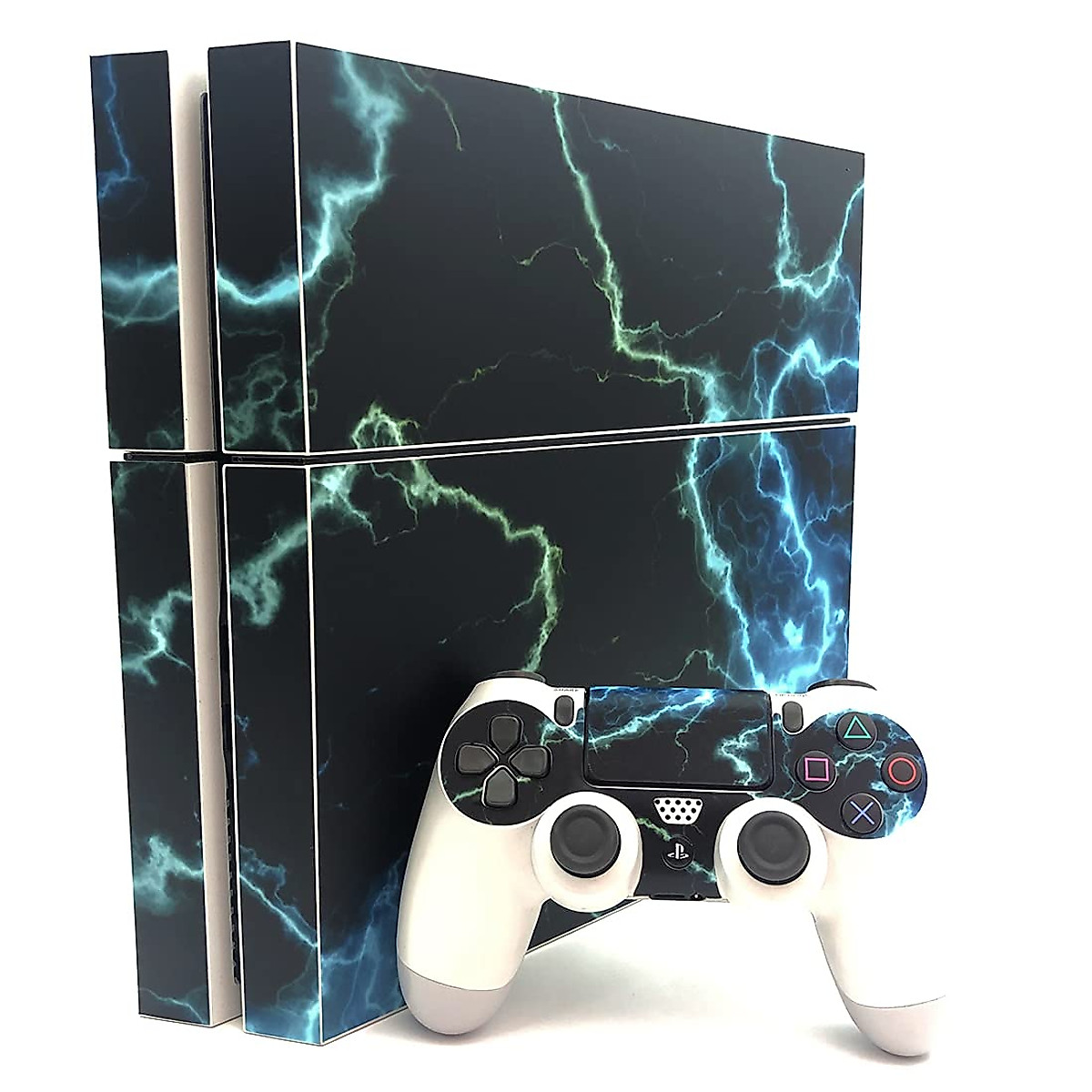 UUShop Vinyl Skin Decal Sticker Cover Set for PS4 Console and 2 Dualshock Controllers Skin Green Lightnings