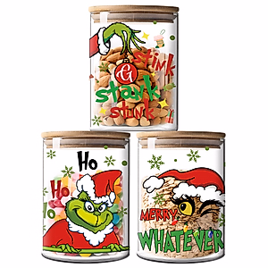 Turgtany Christmas Cookie Jar with Lids, Christmas Kitchen Decor Green, Glass Candy Storage Jars with Airtight Bamboo Lid for Kitchen