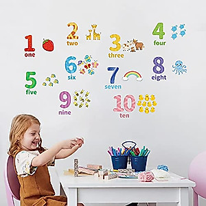 Large Number Wall Decals Stickers Educational Learning Wall Sticker Animal Arabic Numbers 1-10 Vinyl Counting Decals Peel and Stick Removable for Children Kids Toddlers Classroom Playroom Daycare