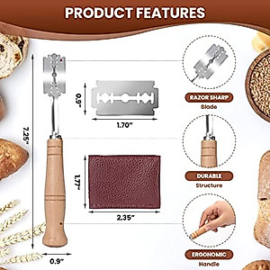 CUNSENR Premium Bread Lame Tool - Hand Crafted Bread Lame Dough Scoring Tool - Easy to Lame Bread & Clean - Stainless Steel Sourdough Scoring Tool - Bread Scoring Tool with Leather Cover(5 Blades)