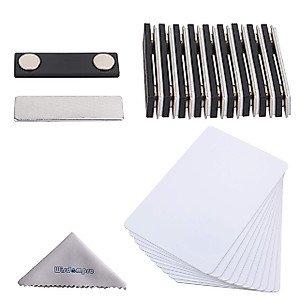 DIY Name Badges, Wisdompro 10 Set White Printable Blank PVC Badges (3.38 x 2.13 Inch) with Magnetic Name Tag for Jacket, Lapel,or Shirt - No Holes in Your Fine Jackets or Shirts