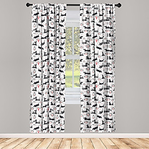 Ambesonne Scottie Dog Window Curtains, Hand-Drawn Sketched and Scribbled Scotch Breeds Playing, Lightweight Decorative Panels Set of 2 with Rod Pocket, Pair of - 28" x 84", Coral Charcoal