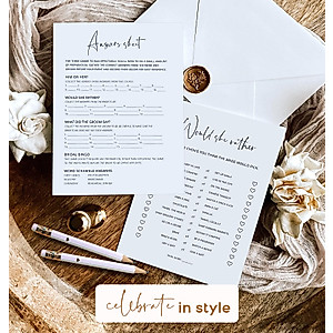 Bridal Shower Games Bundle - 5 Bridal Shower Games for 30 Guests, 30 Bridal Shower Pencils - Double-Sided Cards - Bridal Shower Decorations, Wedding Shower Games - Minimalist