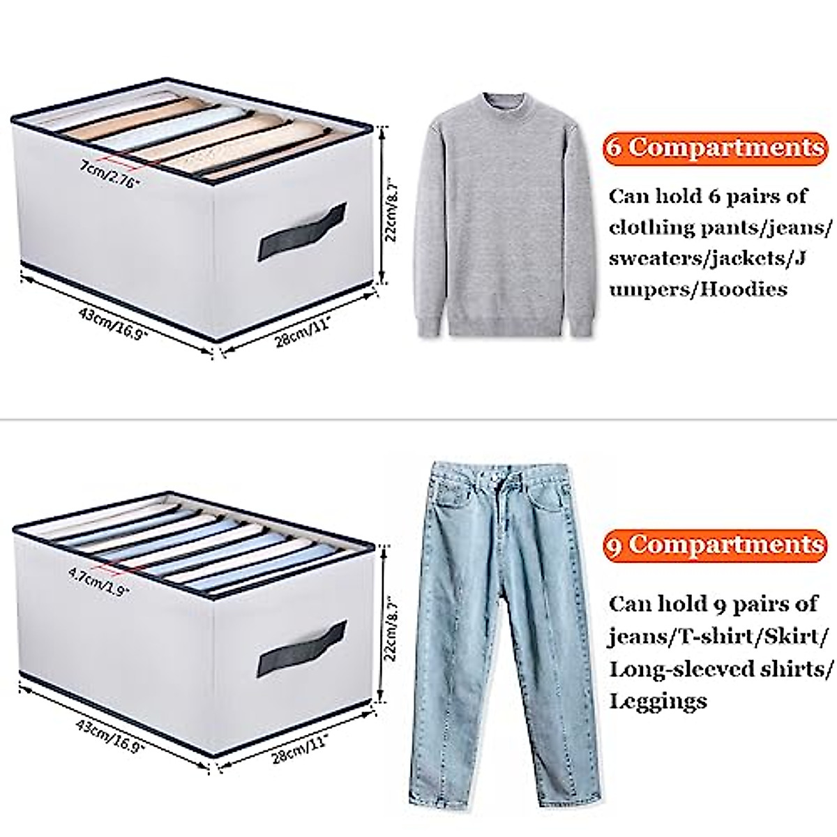 YFZYT Wardrobe Clothes Organizer, 4 pcs 9 Grids Drawer Organizers for Clothing Storage Box Foldable Closet Drawer Organizer for Leggings, Skirts, T-shirts, Jeans Pants,Sweaters 16.9"×11"×8.7"