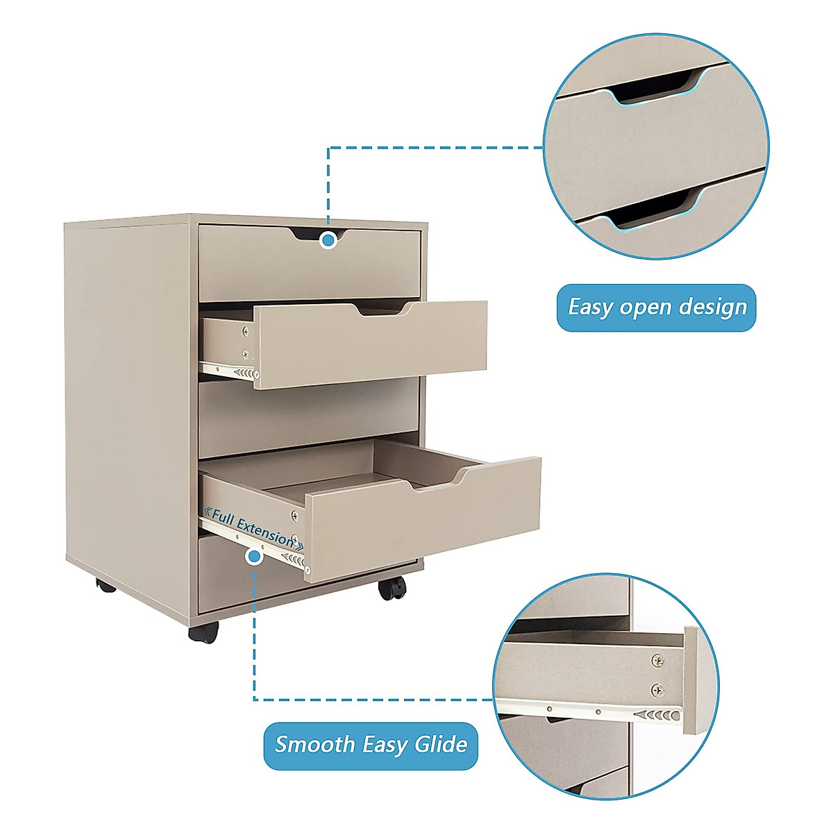 Salfanre Filing Cabinet 5 Drawer, Mobile Wood File Cabinet, Office Drawers, Under Desk Filing Cabinet, Office Storage Cabinet, Grey
