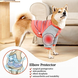 Dog Elbow Protector for Calluses, Dog Post Operative Protection Shirt, Dog Surgery Recovery Suit Clothes Front Leg Braces Elbow Dysplasia, Cone Collar Alternative for Sprain Arthritis Joint Care, L