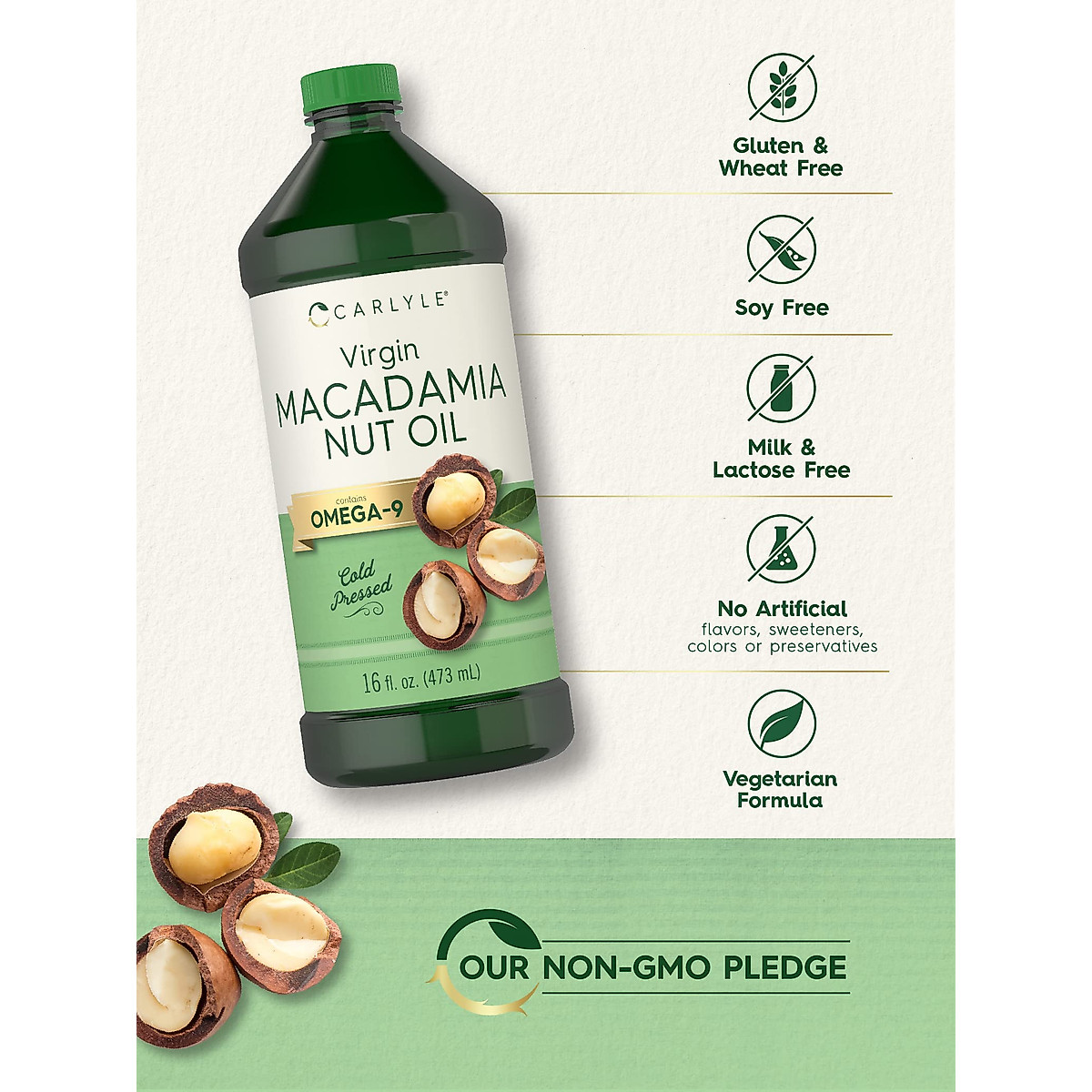 Carlyle Macadamia Nut Oil | 3 x 16 oz Bottles | Premium Cold Pressed | Food Grade | Vegetarian, Non-GMO, Gluten Free | Virgin Oil | Safe for Cooking, Great for Hair and Skin