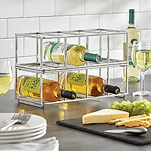 mDesign Stackable, Metal Geometric Free-Standing Water Bottle and Wine Rack Storage Organizer for Kitchen Countertops, Pantry, Fridge - Holds 8 Bottles - 2 Pack - Chrome