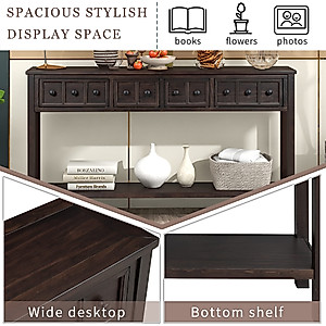 Zenvya Console Table Rustic Entryway Table 60" Long Sofa Table with 4 Drawers in Two Different Size and Bottom Shelf for Storage, or Entryway Living Room (Espresso)