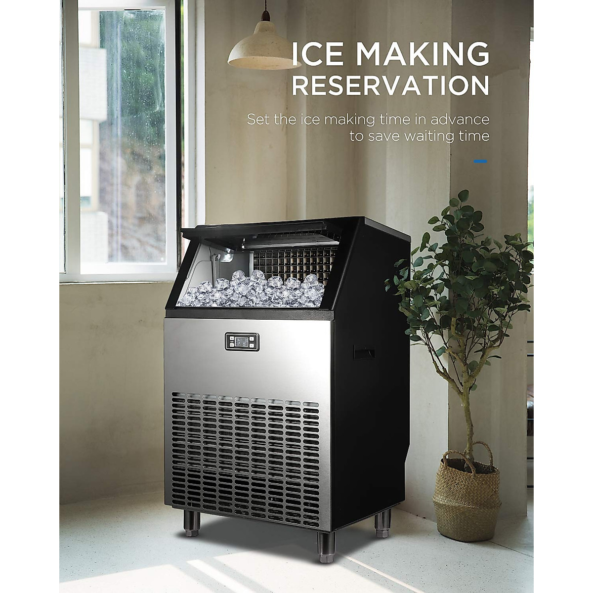 ADT Ice Mahcine Stainless Steel Under Counter Freestanding Commercial Ice Maker Machine for Home/Kitchen/Office/Restaurant/Bar/Coffee (270LB, Single-Water Inlet)