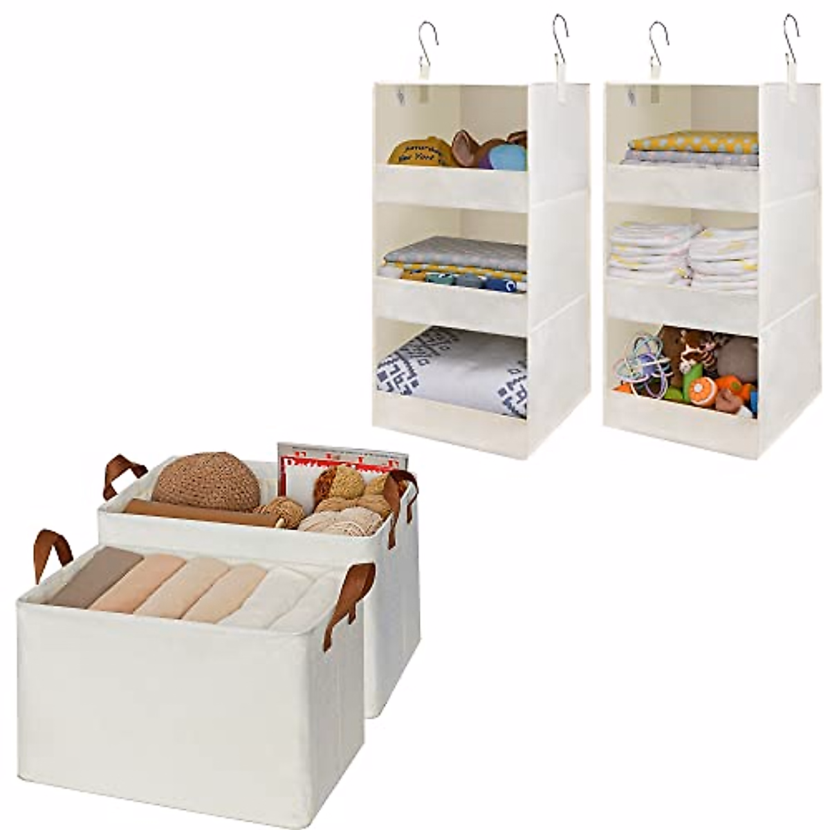GRANNY SAYS Bundle of 2-Pack Hanging Shelves for Closet & 2-Pack Lidless Storage Bins with Metal Frame