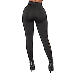 Uni Clau Women Sexy Casual See Through Elastic Pencil Pants Mesh Leggings High Waist Sweatpants Tights Black 2XL