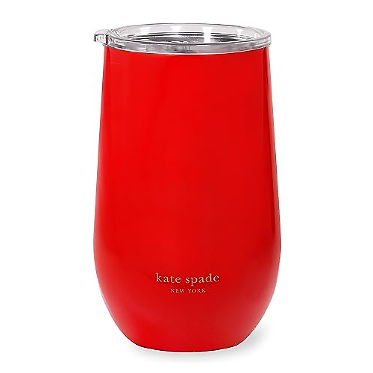 kate spade new york Insulated Stainless Steel Wine Tumbler, 16 Ounce Double Wall Tumbler, Red Stemless Travel Cup with Lid, Raise a Glass