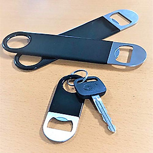 ProSMF Flat Bottle Opener - Bottle Opener for Bartender - Beer Bottle Opener - Stainless Steel - Heavy Duty - Vinyl Rubber Coated Handle - Black - 3 Pack - 2 Large & 1 Mini