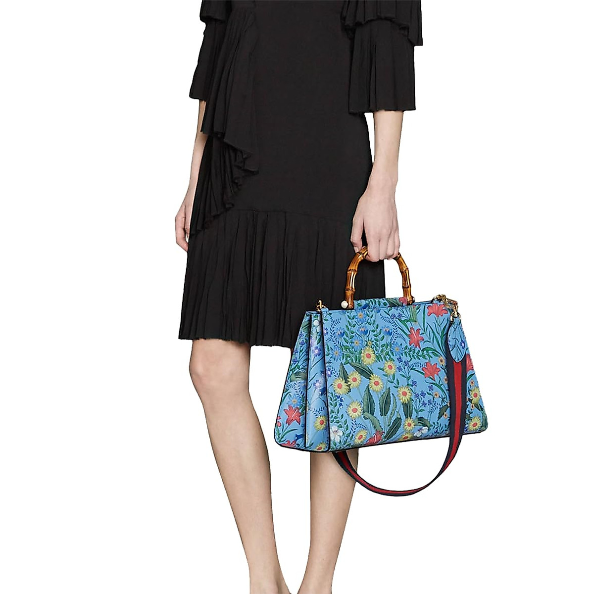 Gucci Flora Azure Shanghai Blue Large Floral Handbag Italy Bag Handbag Flower Bamboo New