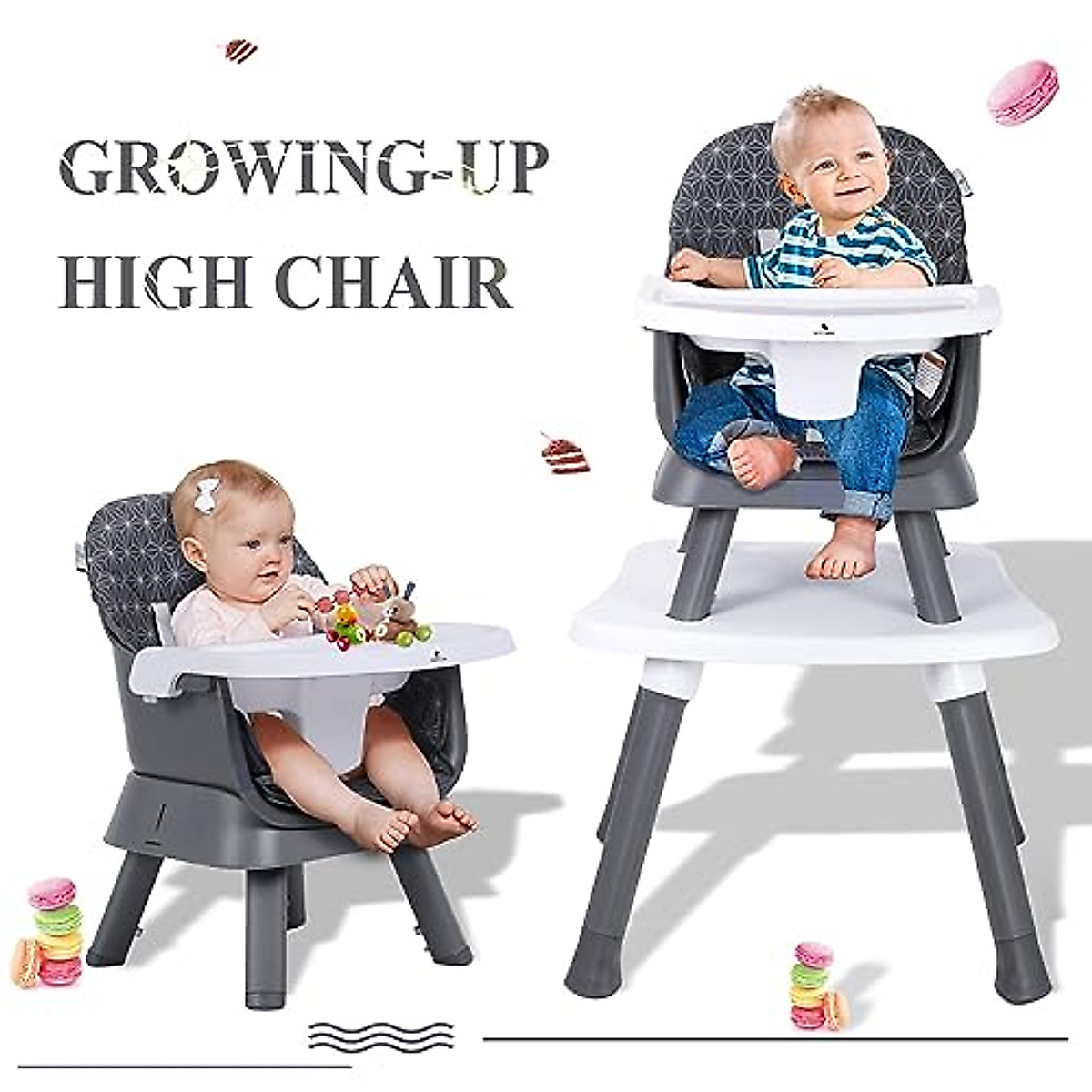 Accombe High Chair 7 in 1 Baby High Chairs for Babies and Toddlers Booster Seat for Dining Table, Convertible Baby Eating Chair Adjustable Plastic Highchairs for Baby Boy Girl, Sit up Floor Chair