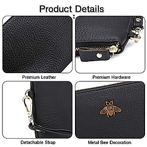 imeetu Women's Wristlet Clutch Purse Leather Cell Phone Wallet Handbag with Wrist Strap (Black)