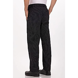 Chef Works Men's Designer Baggy Chef Pants, Black W/ Wht Pinstripe, X-Large