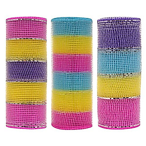 Easter Decorative Mesh (3 Pack) Mutli Colored (Yellow, Pink, Purple, Blue,Silver)