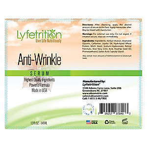 Lyfetrition Anti-Wrinkle Serum | 12 Oz Large Bottle | Anti-Aging Face Serum With Jojoba Oil, Rosehip Seed Oil & Many More Natural Ingredients - Moisturizing Cleanser for Fair & Younger Looking Skin