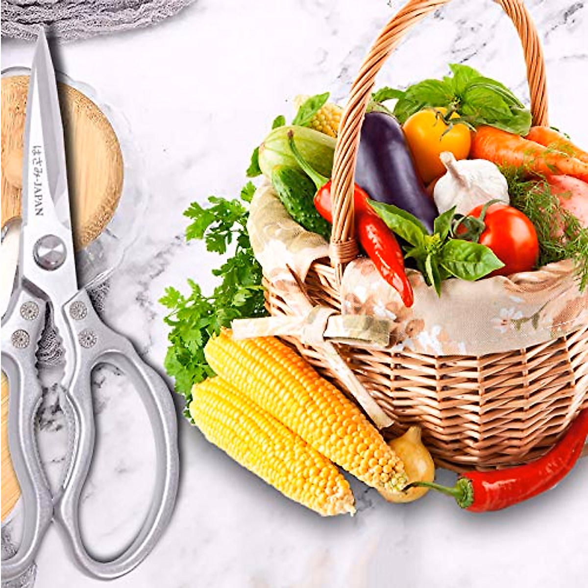 KISTARCH 9Inch SK5 Kitchen Shears,HeavyDuty Poultry Scissors forChicken,Fish,Meat,Vegetables,BBQ Multi-Function Vegetable Peeler with Beer Open and Potato-Eye Remover for Potatoes,Apples,Carrots,Fruit