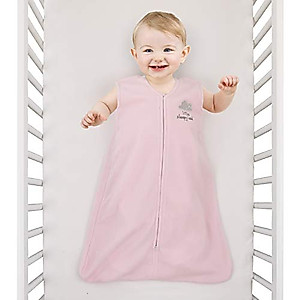 Sumersault - Pink Blanket with Cloud "Little Sleepy Head" Embroidery - 100% Microfleece Wearable Blanket for Babies 14-22 Lbs. | Swaddle Blanket, Medium