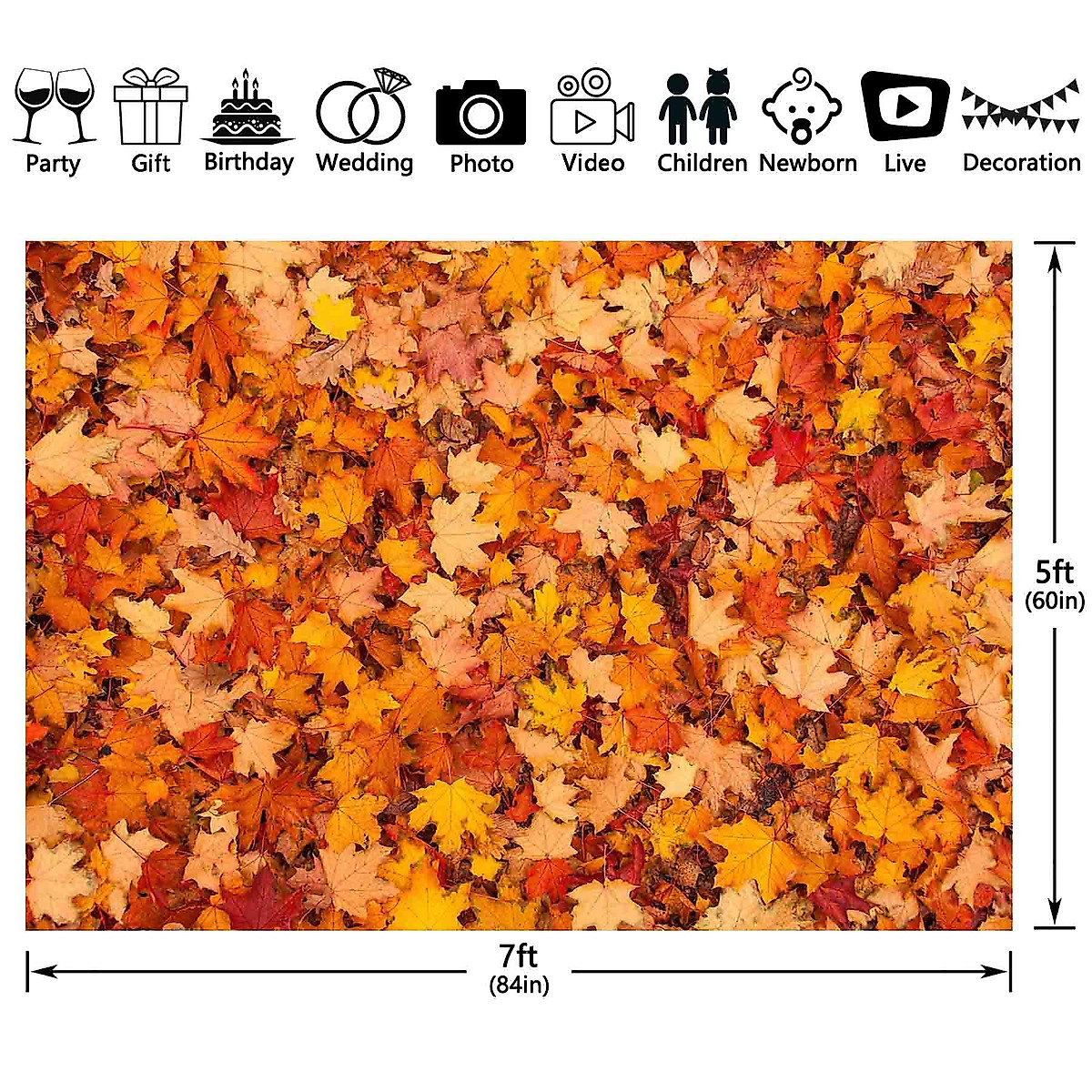 ZTHMOE 7x5ft Fall Maple Leaves Photography Backdrop Autumn Friendsgiving Scene Background Floor Party Supplies Halloween Decoration Banner Photo Booth Props