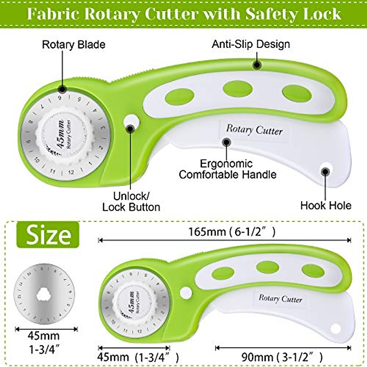 Rotary Cutter Set, Audab Self Healing Sewing Mats Rotary Cutter and Mat 45mm Rotary Fabric Cutter Set with 2 Blades Rotary Cutting Mat for Crafts Fabric Quilting Hobby (9" x 12" (A4))