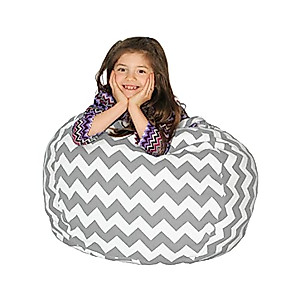 Lilly's Love - Stuffed Animal Bean Bag Storage Chair | Washable Zipper Beanbag Cover for Organizing Kids Plush Toys | Zig Zag Pattern for Boys and Girls (Grey) (Extra Large - 38" x 38" x 27")