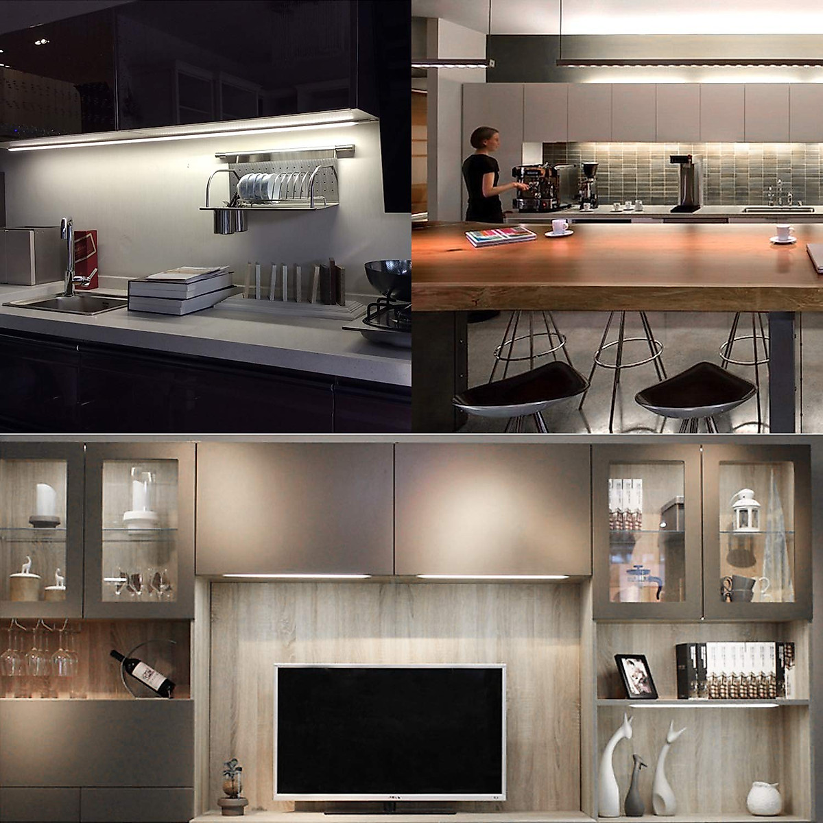 8pcs LED Under Cabinet Lights, Dimmable Kitchen Cabinet Strip Lighting Fixture, Hardwired Under Counter Lighting for Cupboard, Showcase, Shelf, 12in 24V DC(Warm White)