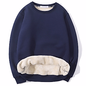 Gihuo Men's Crewneck Sweatshirt Winter Warm Sherpa Lined Pullover Fleece Top Heavyweight Loungewear Sweatshirt (Navy, Large)