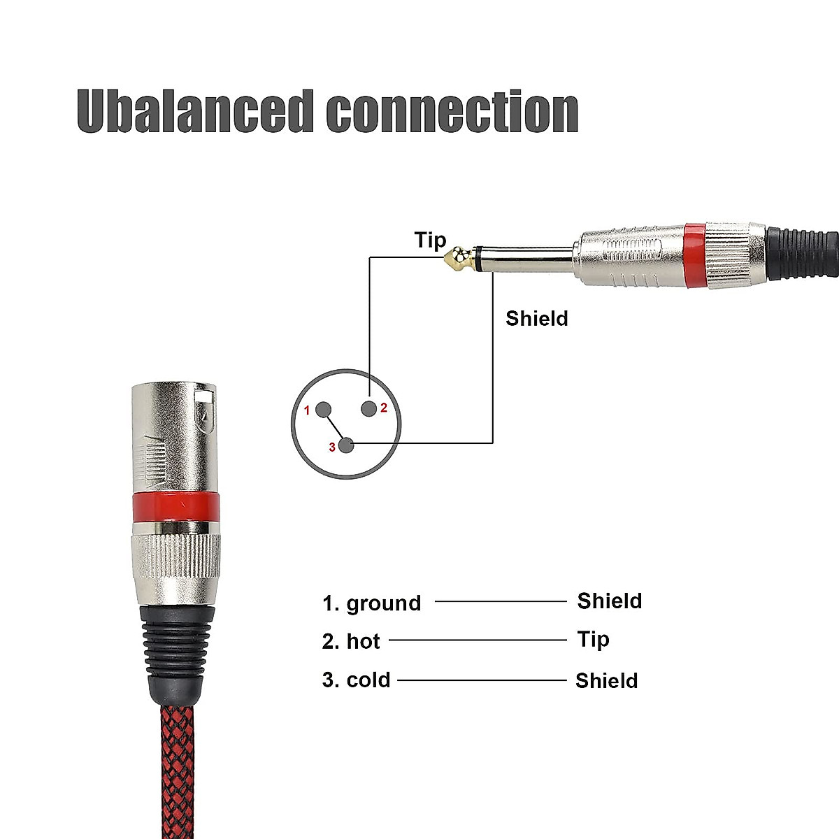 10FT Unbalanced 1/4 inches TS Male to XLR Male Mono Cable, Luterra Quarter Inch to 3pin XLRm Audio Cord, OFC Shield, Nylon Braided, for Mixer/Keyboard/Electronic Drum, 2Pack, KRUS-TS-XLRM-3MX2