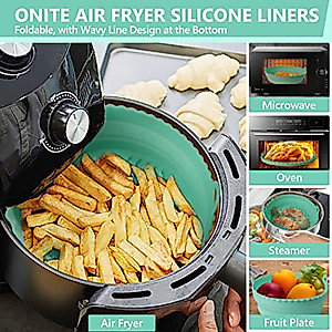 Onite Air Fryer Silicone Liners, Air Fryer Liners Square Pot for 4 to 8 QT, with Air Fryer Magnetic Cheat Sheet, Food Safe Reusable Air Fryers Oven Accessories, 4 Colors